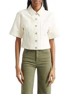 Veronica Beard Malcolm Short Sleeve Denim Jacket - Ecru