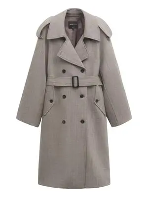 MANGO Wool Double-Breasted Trench Coat
