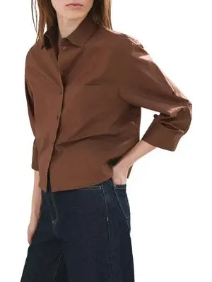Mango Striped Cotton Button-up Shirt - Brown