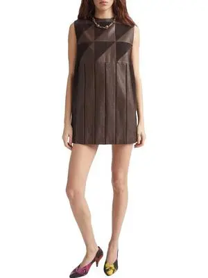 Versace Leather Patchwork Mini Dress - Burnt