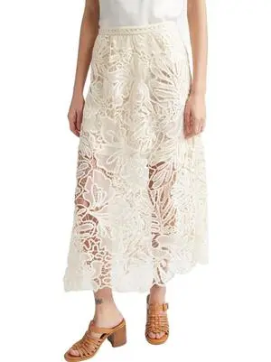 Ulla Johnson Gallina Corded Lace Midi Skirt - Chalk