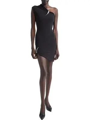 GRACE LING Claw One-shoulder Jersey Minidress - Black