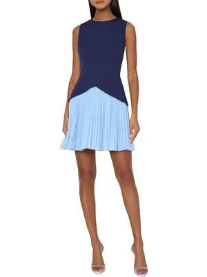 MILLY Haddy Colorblock Pleated Minidress Navy