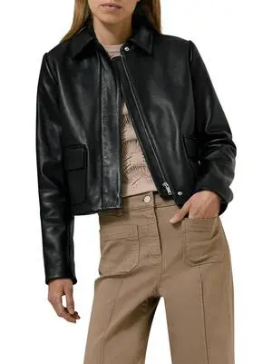 REISS Drew Leather Jacket - Black