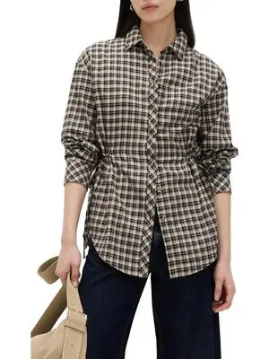 M&s Drawstring Waist Cotton Shirt - Black/multi