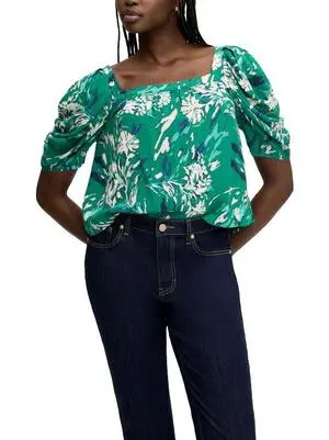 Sam Edelman Square Neck Puff Sleeve Shirt - Dark Spring Green