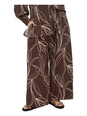 City Chic Athena Mixed Print Wide Leg Pants Choc/bloom