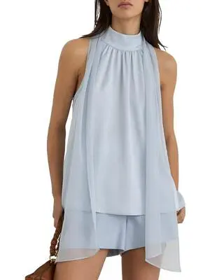 REISS Andrea Sleeveless Satin Top With Scarf Neck - Blue