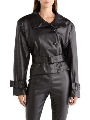 AFRM Scarlette Belted Faux Leather Jacket - Noir