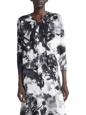 Alexander McQueen Floral Jacquard Crewneck Cardigan - Ivory/black
