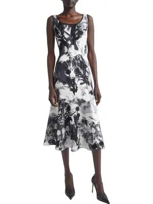 Alexander McQueen Floral Jacquard Midi Sweater Dress - Ivory/black