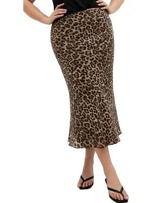 CITY CHIC Kyra Leopard Print Midi Skirt