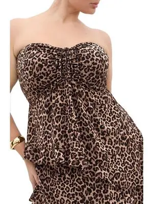 City Chic Asymmetric Printed Top - Leopard