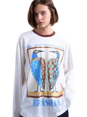 Topshop Contrast Ringer Skater Graphic T-shirt - White