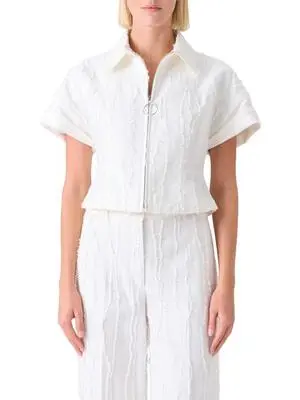 Akris Crop Cotton Fringe Jacquard Jacket - Cream