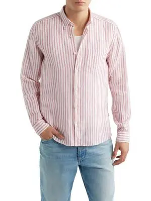 BOSS Liam Regular Fit Linen Button-up Shirt - Medium Red
