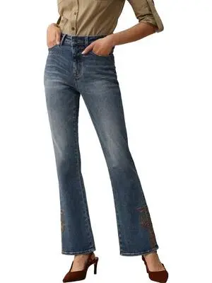 BAYEAS Embroidered Bootcut Jeans - Medium Blue