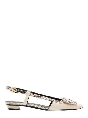 ROGER VIVIER Belle Vivier Python-effect Leather Slingback Flats - Multi