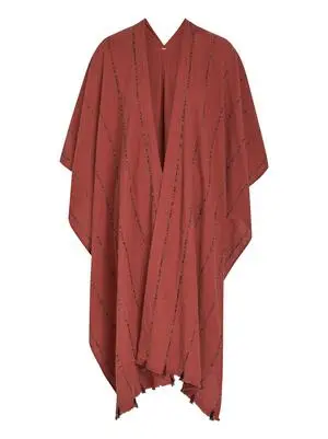 Caravana Cotton Cape With Beaded Embellishments - Red