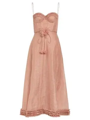 Zimmermann Floral-Appliquéd Linen And Silk-Blend Midi Dress Peach