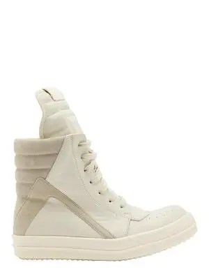 Rick Owens Geobasket Panelled Leather Sneakers White
