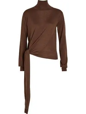 RÓHE Tied Sleeve Detail Wool And Silk-blend Jumper - Brown