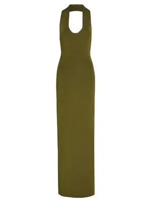 Khaite Mahi Halter-neck Stretch-knit Midi Dress - Olive