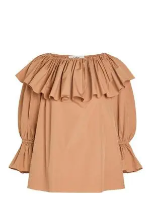 Chloé Ruffle Cotton-poplin Blouse - Sand