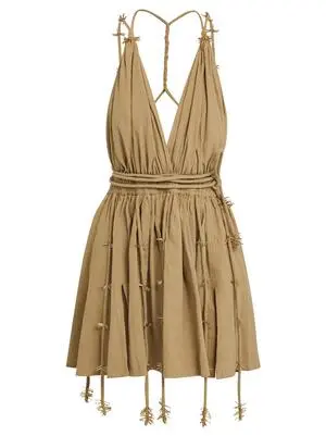 Caravana Bead Embellished Halterneck Mini Dress - Beige