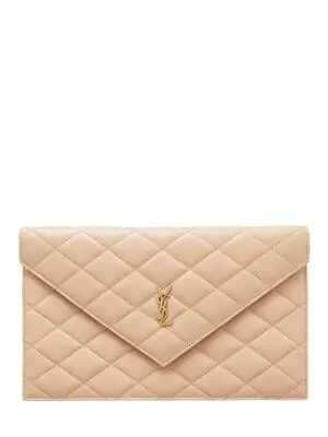 Saint Laurent Paris Matelassé Leather Pouch - Neutrals