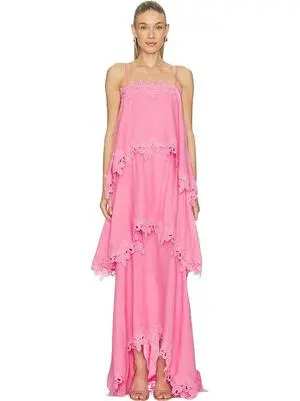 ELLIATT Tiered Gown With Lace Trim - Bubblegumpink