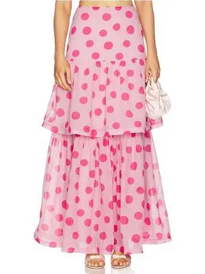 ELLIATT Polka Dot Tiered Maxi Skirt - Pink