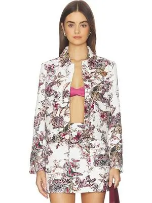 L'Agence Nyx Crop Jacket - White Multi Lrg Butterfly Jungle