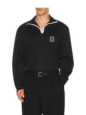 OYSTER Longsleeve Polo With Rubberized Patch Detail - Black