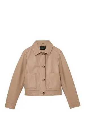 REISS Leather Trucker Jacket - Neutral