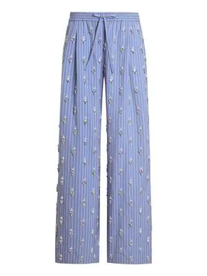 Dolce & Gabbana Poplin Trousers With Crystal Flower Embroidery - Multicolor