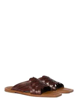 Miu Miu Leather Slides - Coffee