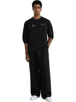 REISS Suave Cotton Motif Long-sleeve Relaxed T-shirt Black