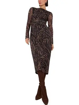 Whistles Abstract Zebra Mesh Dress - Black/multi
