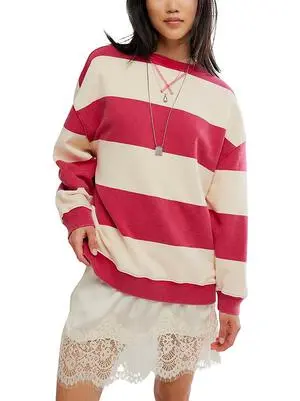 Free People Classic Stripe Crewneck Top - Cherry