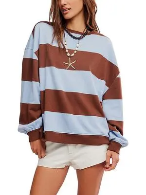Free People Classic Stripe Crewneck Top - Periwinkle