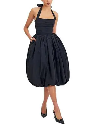 MISS CIRCLE NEW YORK Taffeta Halter Midi Dress - Black