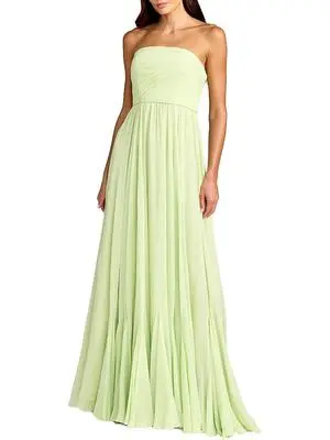 MAC DUGGAL Strapless Chiffon Gown With Braided Belt