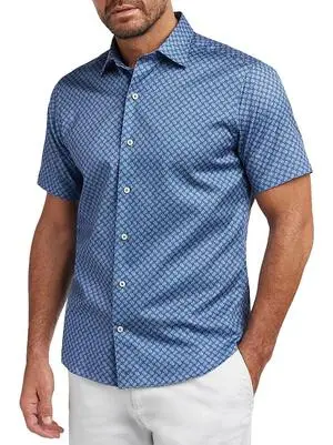 DAVID DONAHUE Neat Print Short Sleeve Shirt