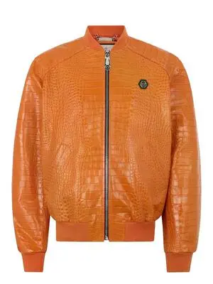 Philipp Plein Embossed-leather Bomber Jacket - Orange