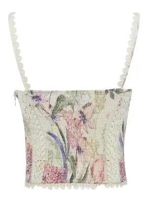 Charo Ruiz Ibiza Floral Print Lace Trim Top - Neutrals