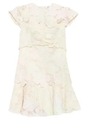 Sandro Floral Embroidered Lace Detail Mini Dress - Neutrals