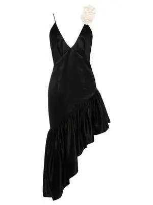 Sandro Ruffled V-neck Midi Dress - Black