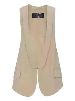 Balmain Asymmetrical Gabardine Gilet - Neutrals