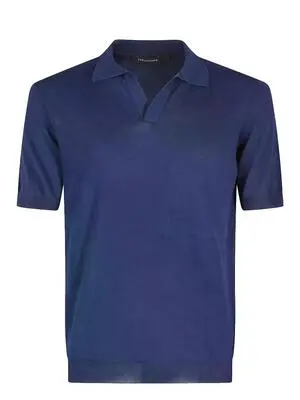 Tagliatore V-neck Short-sleeve Polo Shirt - Blue